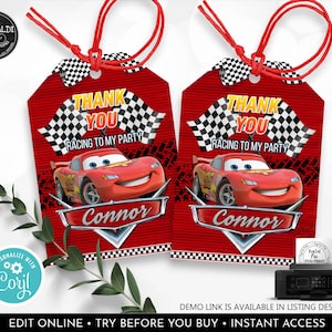 Editable Race Cars Favor Tags Printable Racing Car Party Gift Tags Cars Thank You Tags Party ...