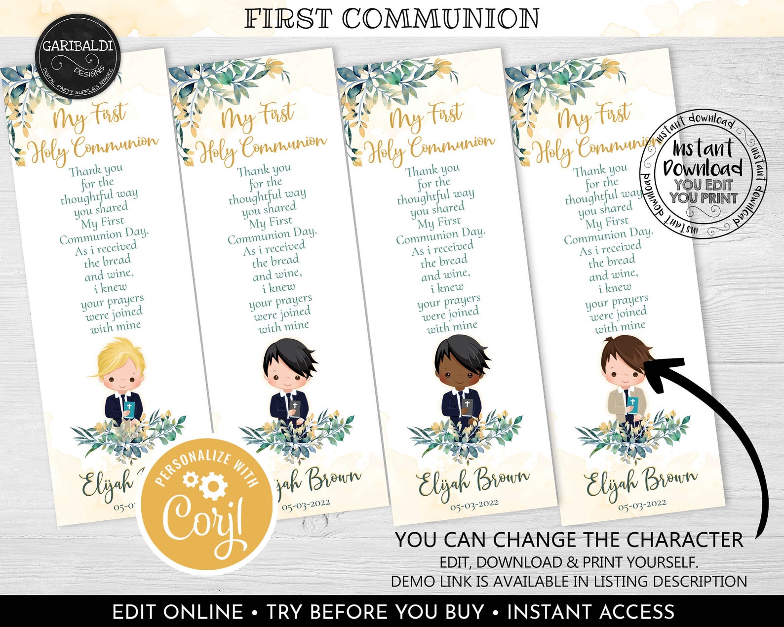 Editable First Holy Communion Bookmarks Template, First Communion ...
