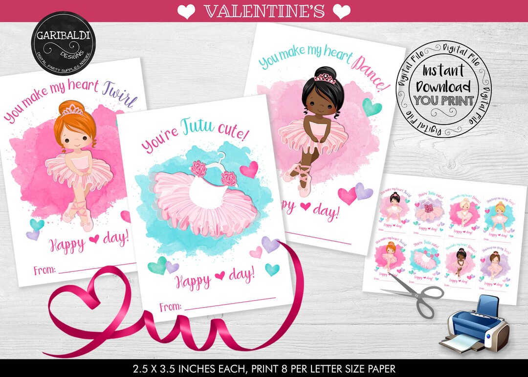 Printable Ballerina Valentine Cards Kids Valentine Cards School ...