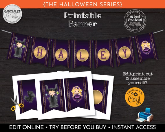EDITABLE Pennant Banner Instant Download Halloween Witch | Etsy