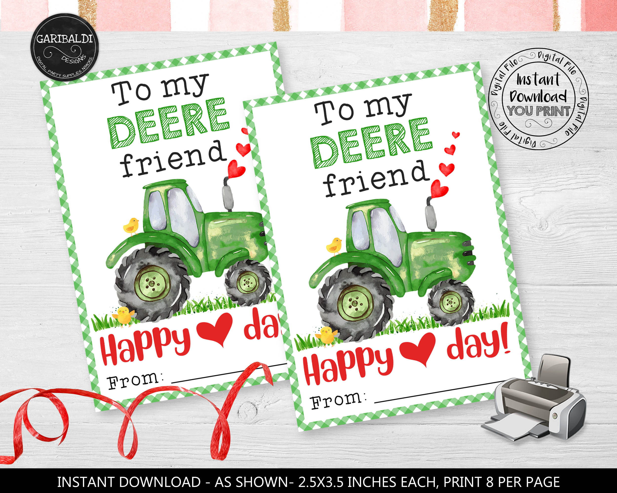 Printable Tractor Valentine's Day Cards Deere Friend Valentine's Day ...