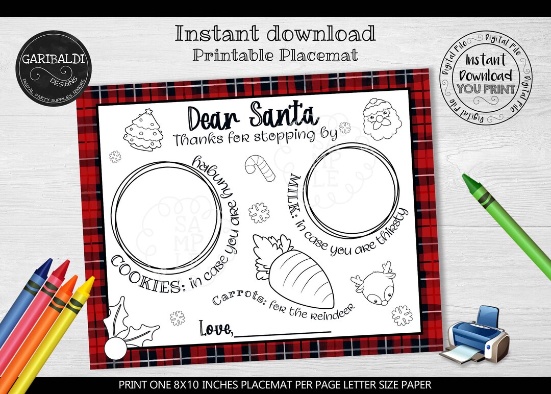 Dear Santa Placemat Printable Santa Placemat Cookies for Santa Placemat ...