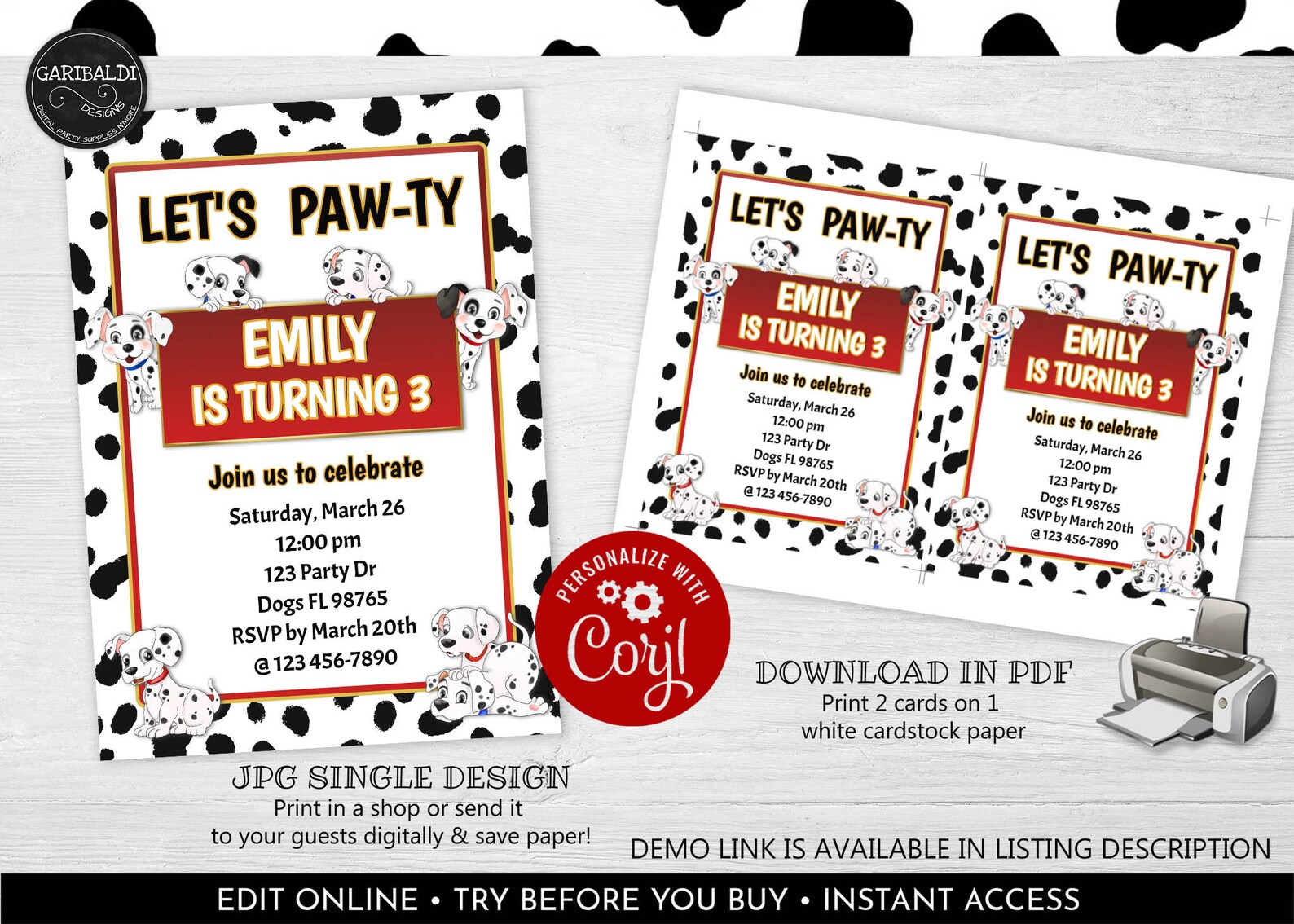 Editable Dalmatians Invitation Printable Dalmatian Birthday - Etsy