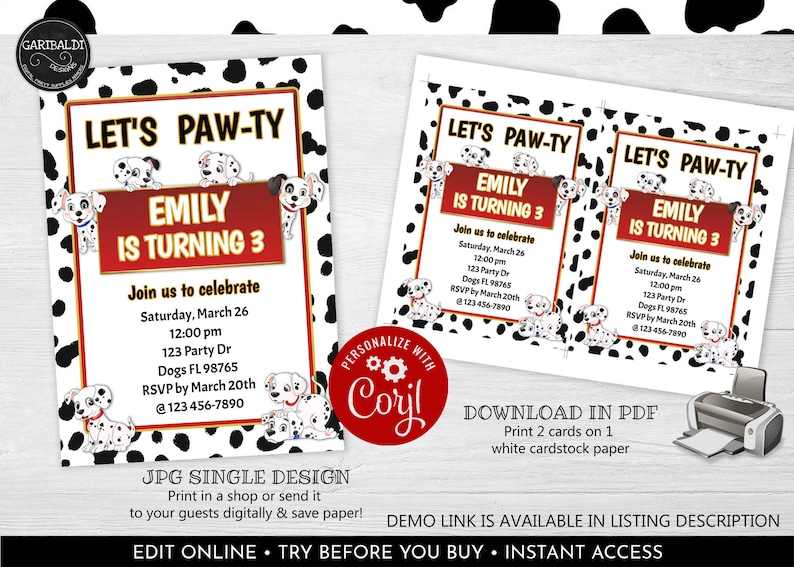 Editable Dalmatians Invitation Printable Dalmatian Birthday - Etsy