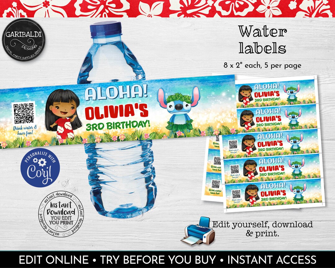 Editable Hawaiian Water Bottle Labels Instant Download Tropical Water ...