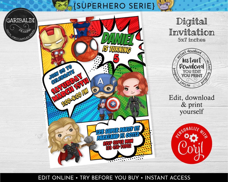 Editable Superhero Invitation Instant Download Superhero - Etsy
