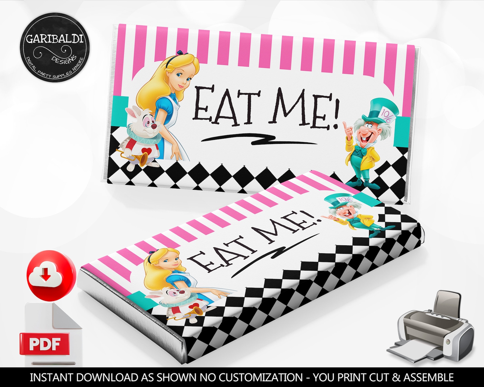 Alice in Wonderland Chocolate Bar Wrapper Printable Wonderland Party ...