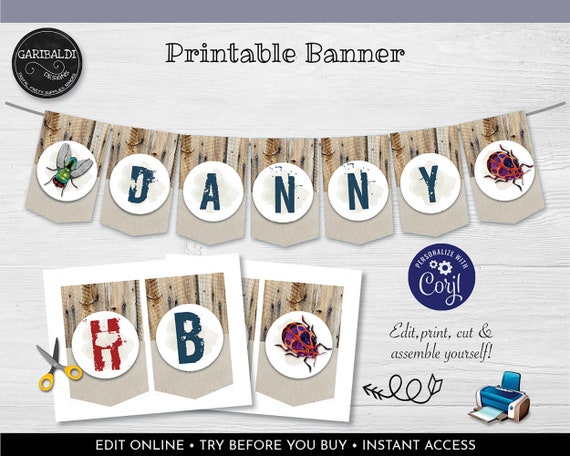 EDITABLE Insects Printable Banner EDIT YOURSELF Bugs Pennant | Etsy