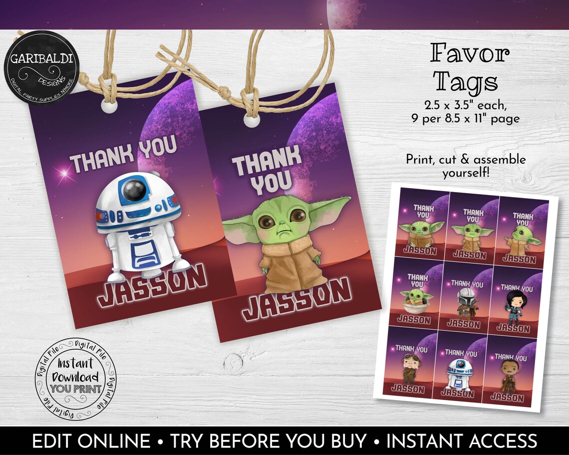Editable Star Wars Baby Yoda Favor Tags Star Wars Gift Tag - Etsy