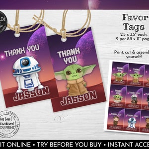 Editable Star Wars Baby Yoda Favor Tags Star Wars Gift Tag Instant ...