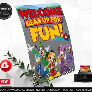 Mickey Roadster Racers Welcome Sign Racing Cars Birthday Party Sign ...