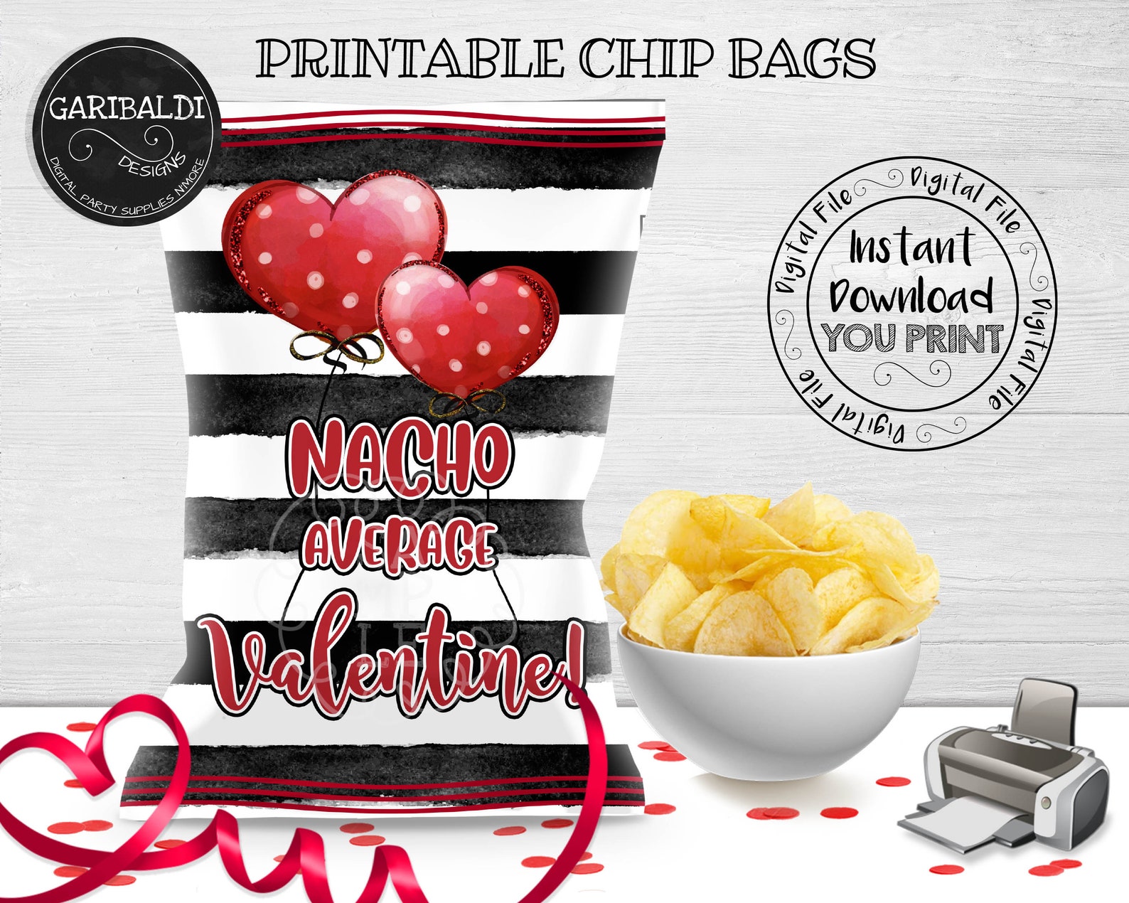 Instant Download Valentine Chip Bags DIY Valentine Nacho Chip | Etsy