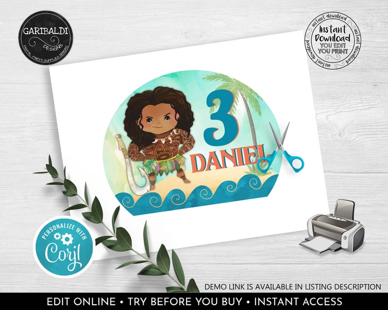 Maui Cake Topper Editable Maui Centerpieces Instant Download Hawaiian ...