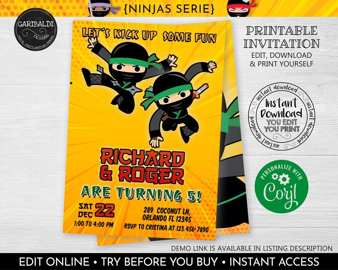 Editable Ninja Birthday Party Invitation Instant Download - Etsy