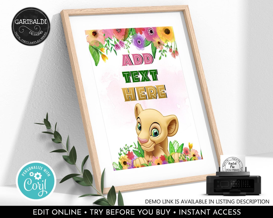 Editable Nala Birthday Party Sign Lion King Girl Birthday Party Table ...