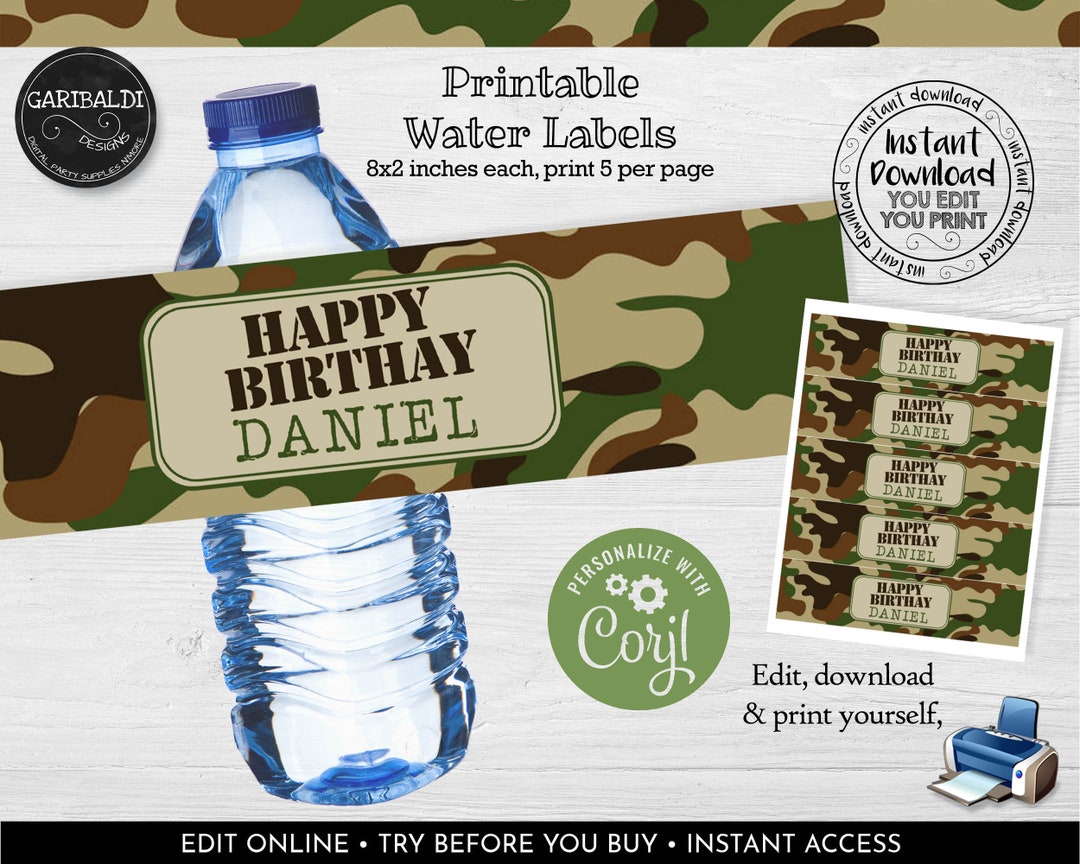 Editable Army Water Bottle Labels Printable Camouflage Water - Etsy
