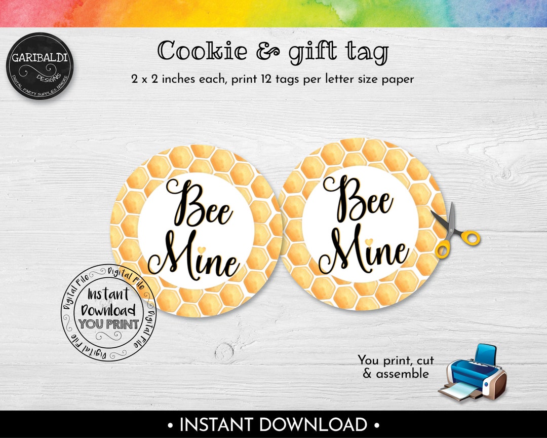 Bee Mine Favor Tag, Valentine's Day Bee Mine Cookie Tag, Valentine's ...