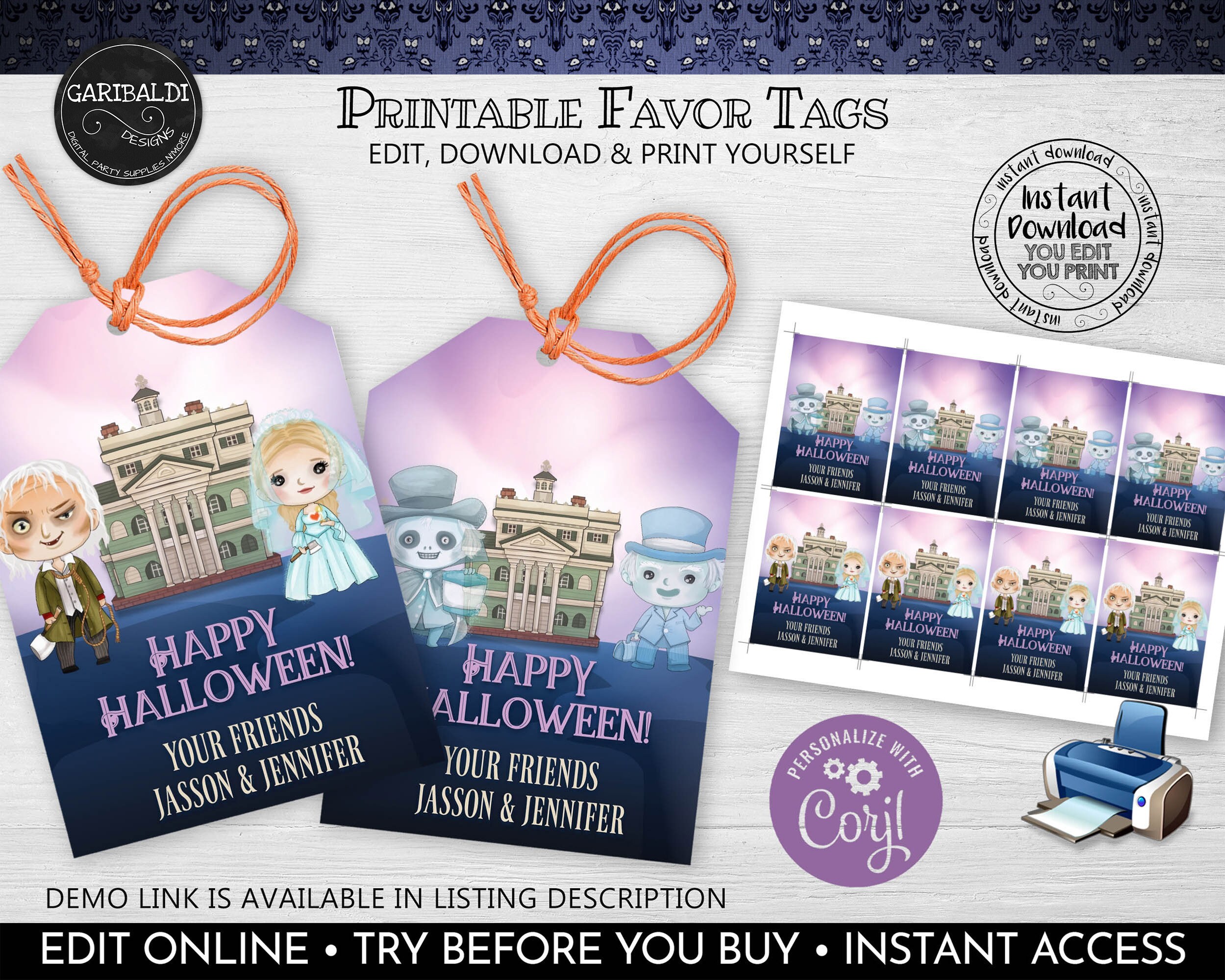 Editable Haunted Mansion Favor Tags Halloween Gift Tags | Etsy
