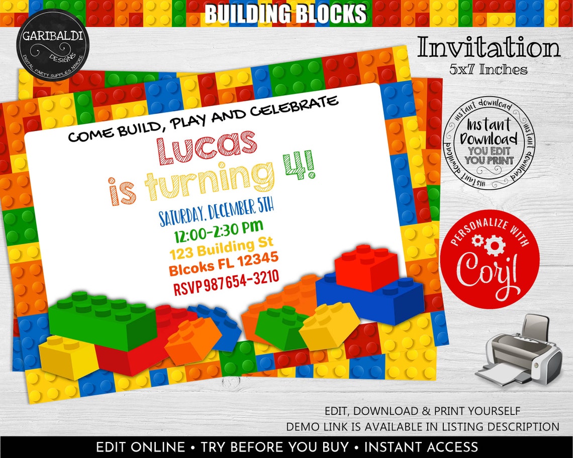 Editable Building Blocks Invitation Building Blocks Printable | Etsy