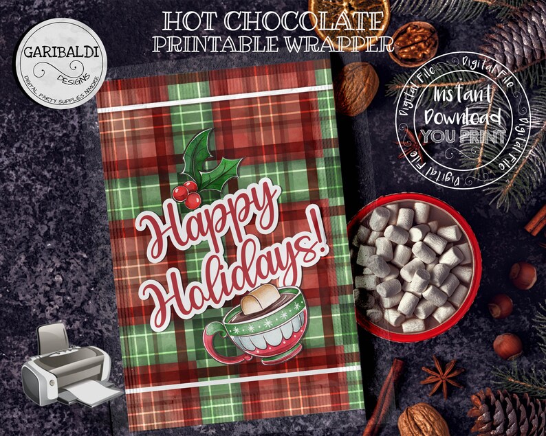 Hot Cocoa Wrapper Printable Christmas Hot Cocoa Wrapper - Etsy
