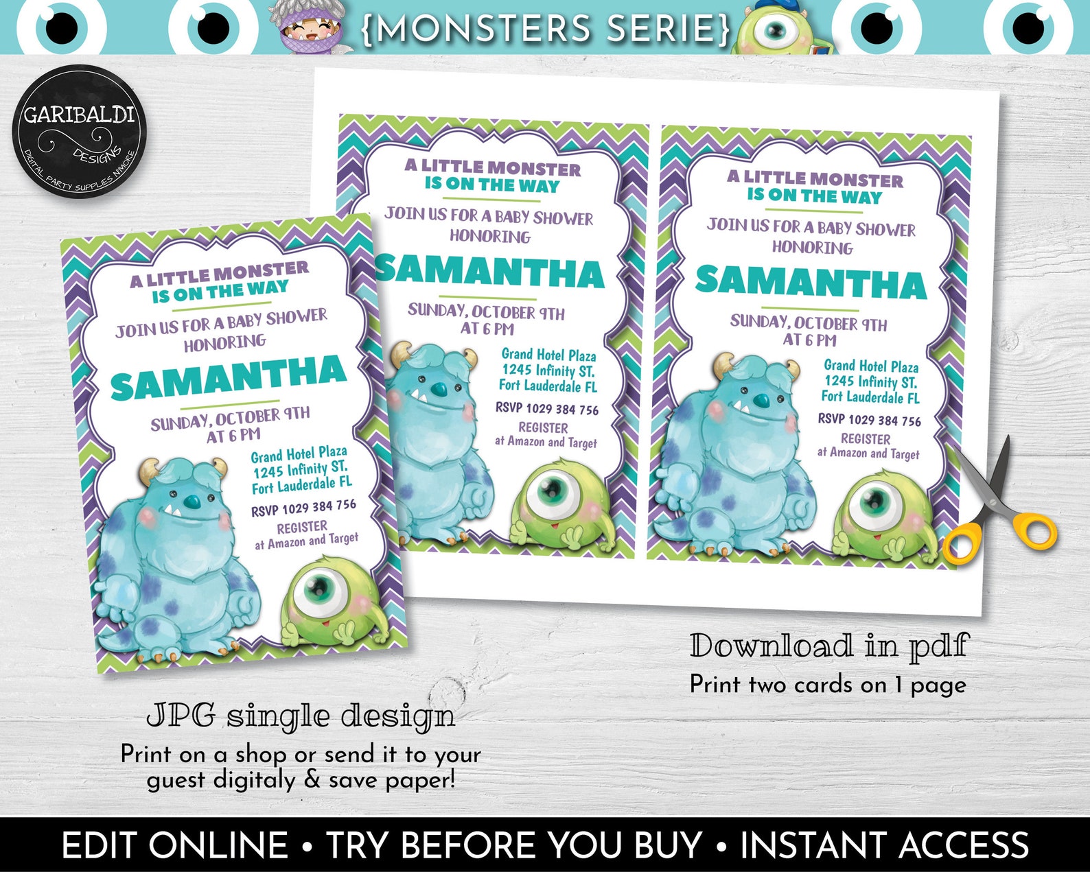 Editable Monsters Baby Shower Invitation Printable Monsters Invitation ...