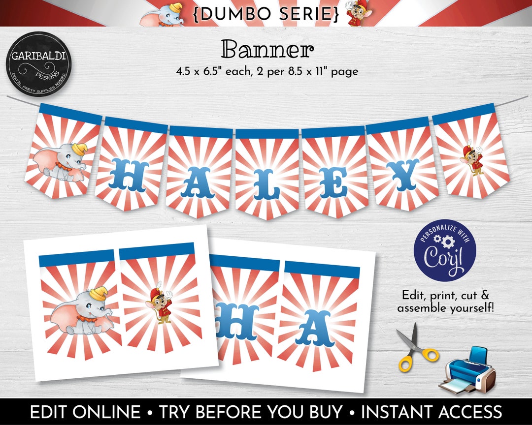 Editable Dumbo Pennant Banner, Printable Dumbo Banner, Circus Dumbo ...