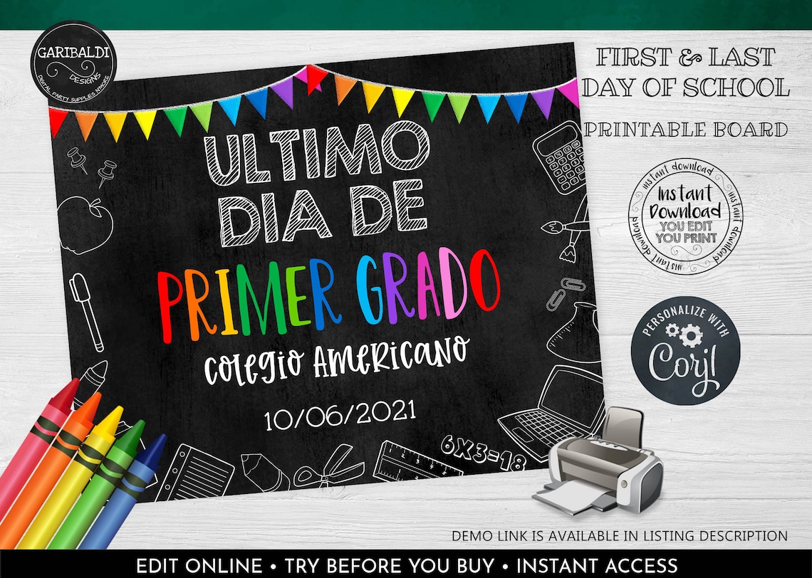Editable Ultimo Día De Escuela Instant Download Last Day of - Etsy