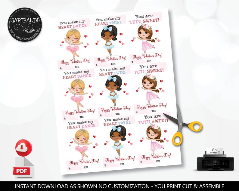 Printable Valentine's Day Cards Ballet Valentine's Day School Teacher ...