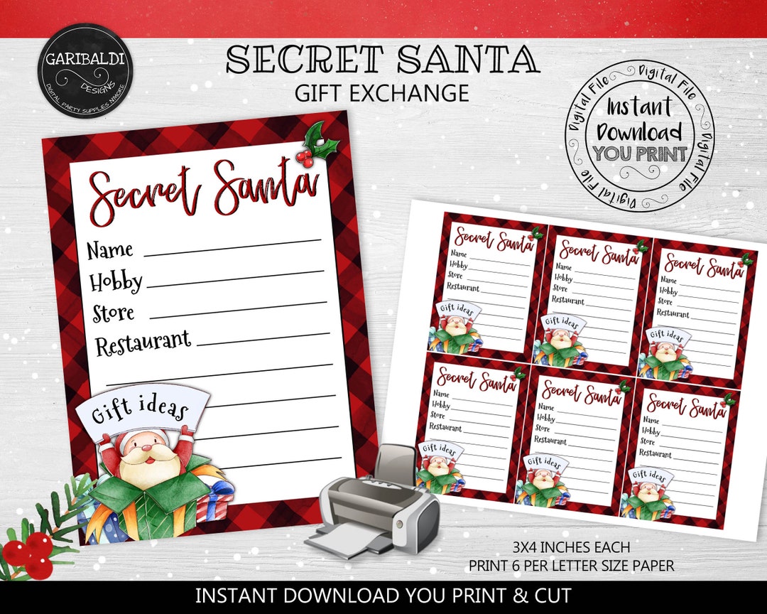 Secret Santa Questionnaire Card Secret Santa Printable Cards Secret ...