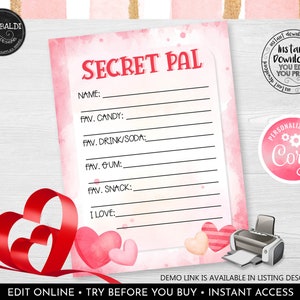 Editable Secret Valentine's Day Questionnaire, Secret Galentine's ...