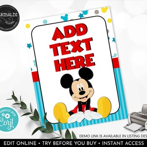 Editable Mickey Mouse Party Sign Mickey First Birthday Party Table ...