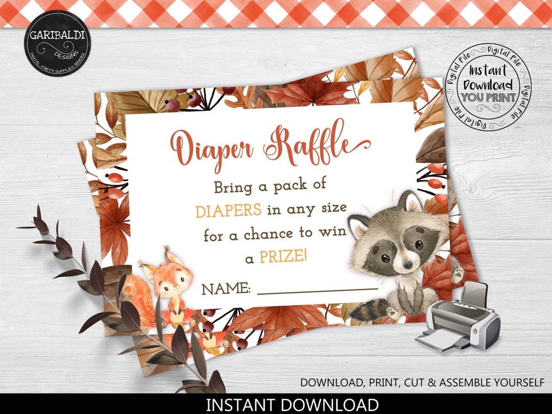 Instant Download Woodland Fall Baby Shower Diaper Raffle Tickets ...