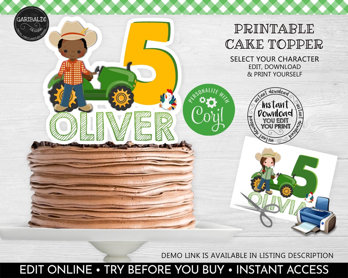 Editable Tractor Cake Topper Printable Farm Cake Topper Farm - Etsy