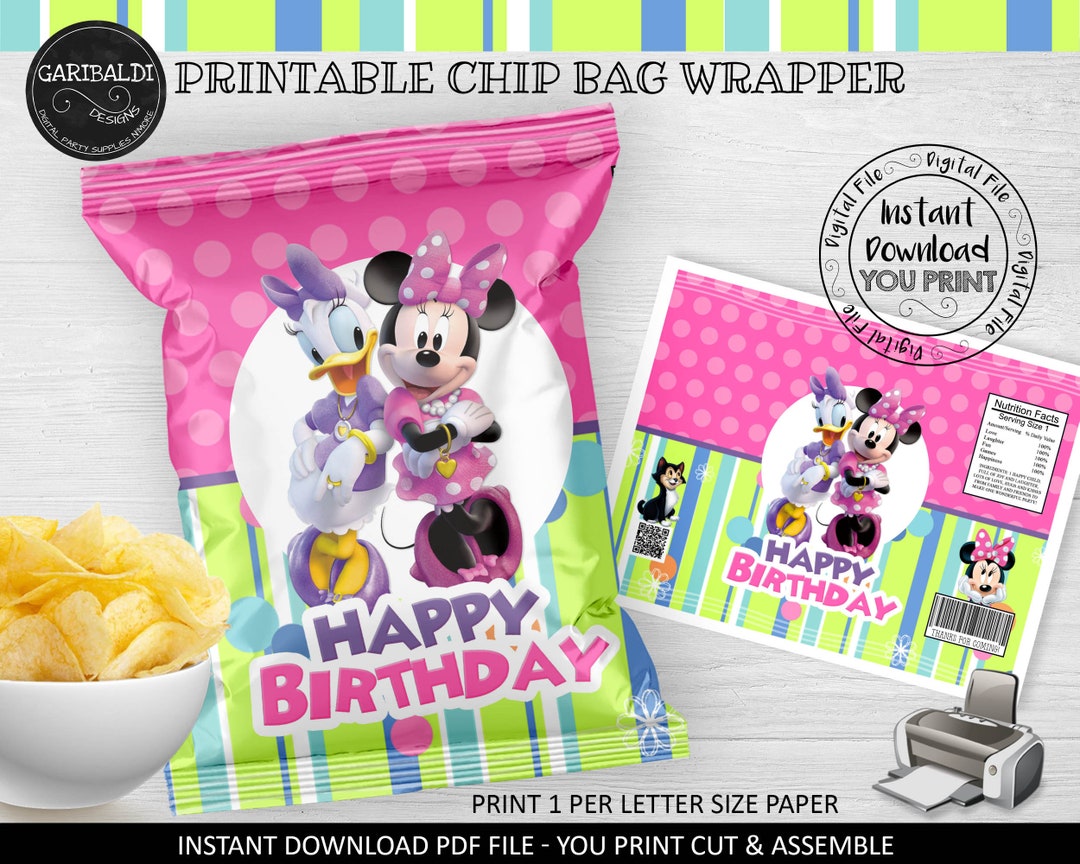 Instant Download Minnie and Daisy Chip Bags Wrapper Bowtique Birthday ...