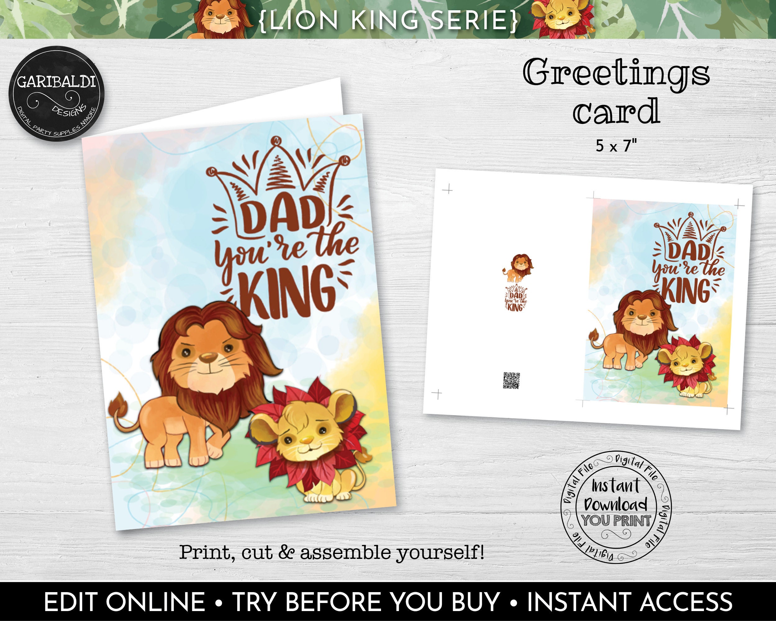 Instant Download Father's Day Card Lion King Fathers Day - Etsy