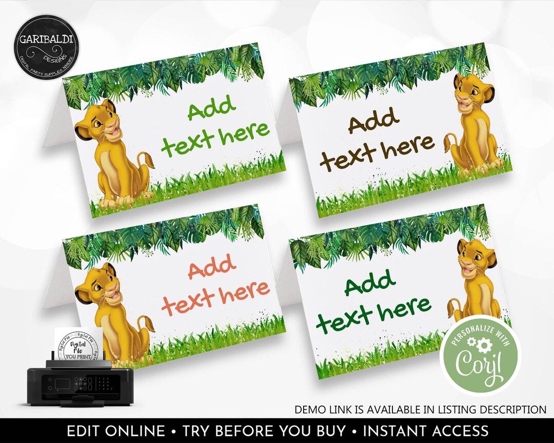 Editable Lion King Food Labels Safari Lion Buffet Tent Cards Printable ...