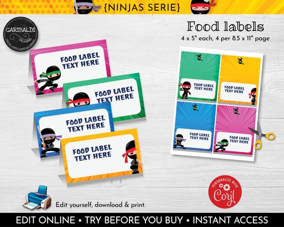 Editable Ninja Food Labels Instant Download Food Tags | Etsy