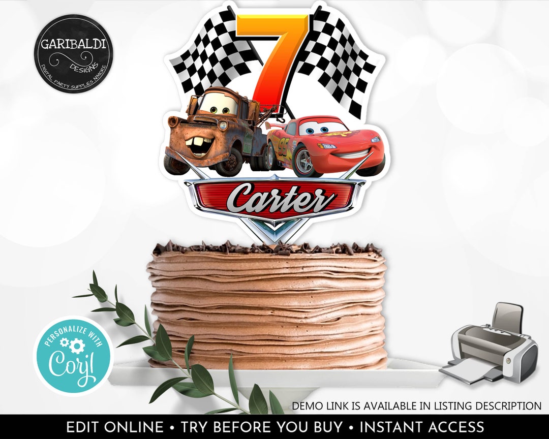 Editable Race Cars Seventh Birthday Cake Topper Cars 7th Birthday ...