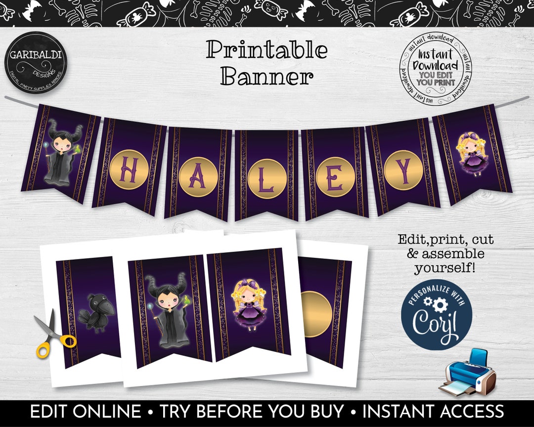 EDITABLE Pennant Banner Instant Download Halloween Witch Banner ...