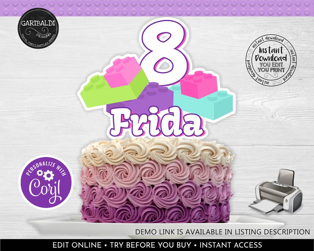 Editable Building Blocks Cake Topper, Printable Girl Building Blocks ...