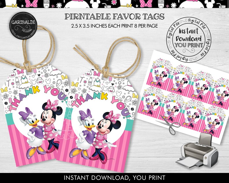 Instant Download Printable Minnie Favor Tags Minnie Party Tags | Etsy