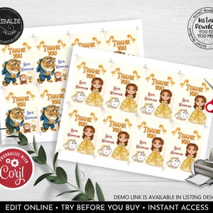 Editable Beauty and the Beast Favor Tags Princess Belle Gift Tags ...