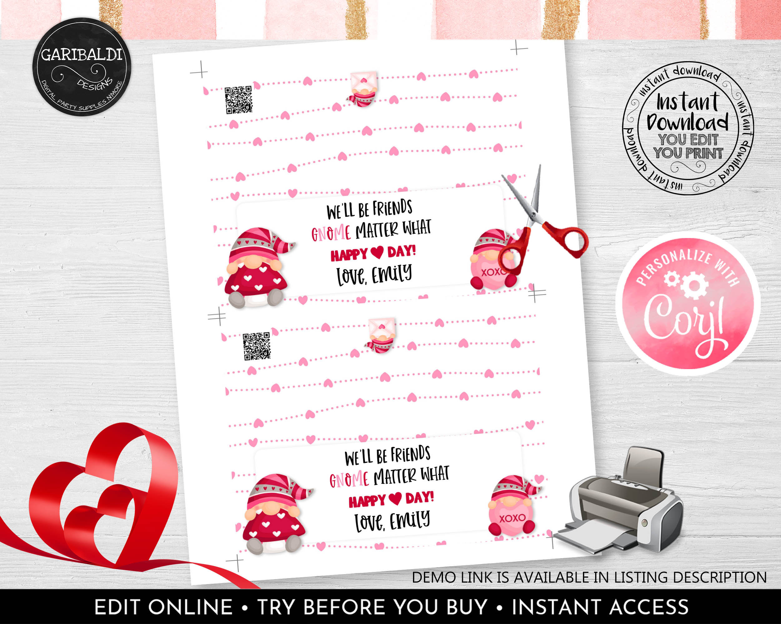 Editable Valentine's Day Bag Topper, Gnome Valentine's Day Treat Bag ...