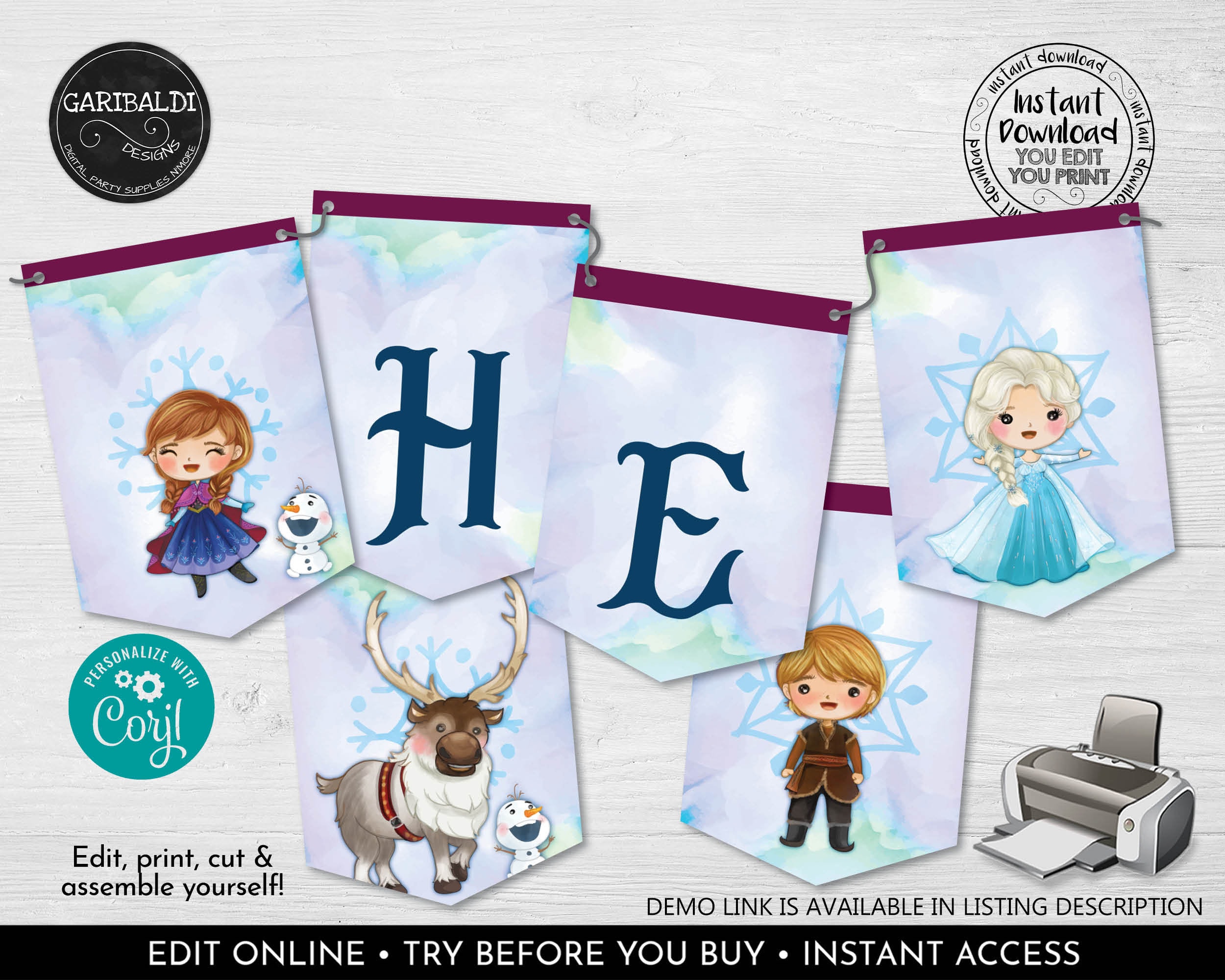 Editable Frozen Pennant Banner Printable Frozen Bunting Banner Snow ...