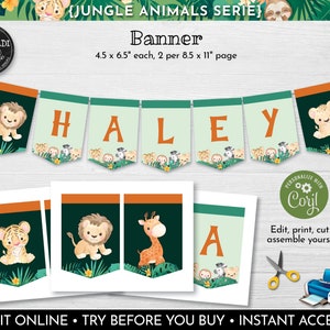 Editable Safari Pennant Banner Printable Party Animals Banner Jungle ...