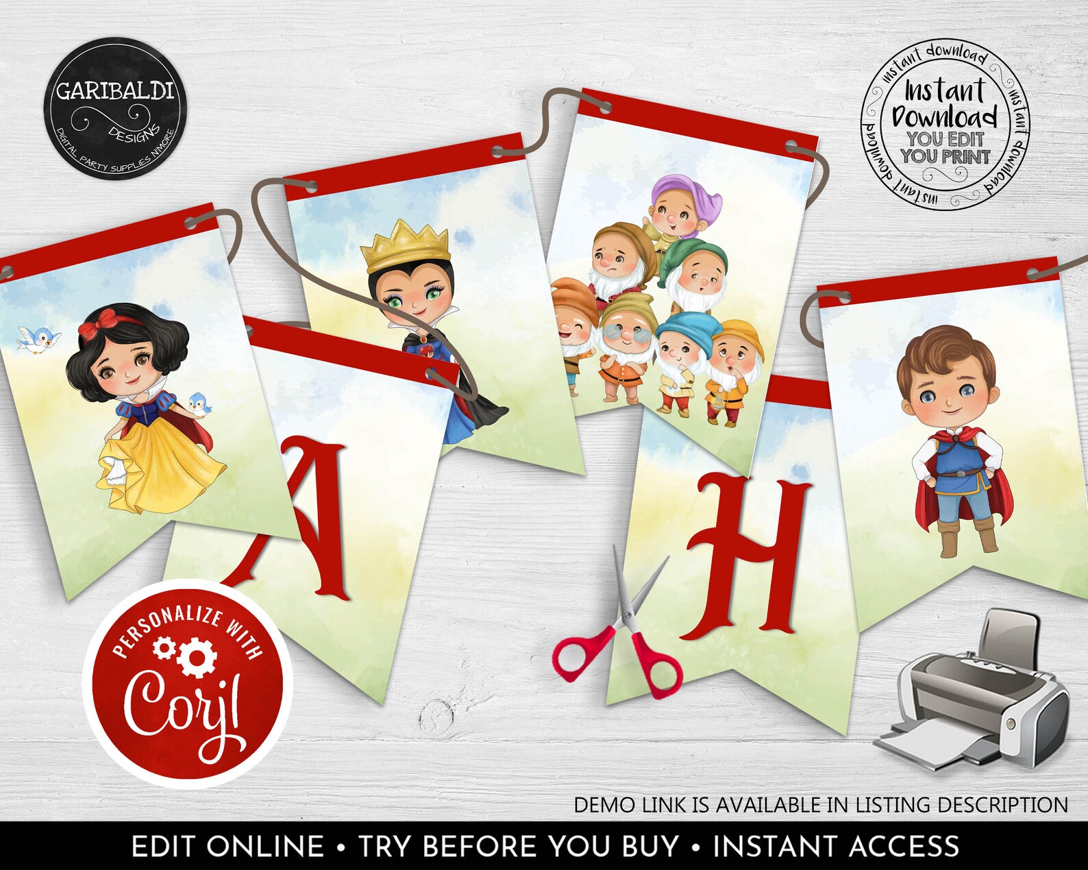 Editable Snow White Pennant Banner Printable Snow White Banner - Etsy