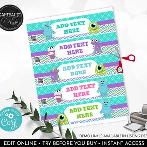 Editable Monsters Water Labels Little Monster Water Bottle Template ...