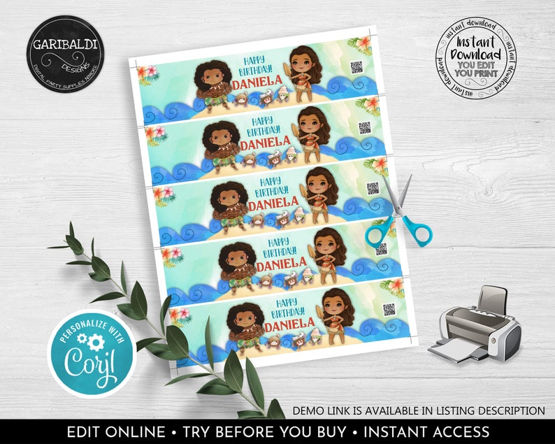 Editable Moana Water Bottle Labels Moana Birthday Party Table ...