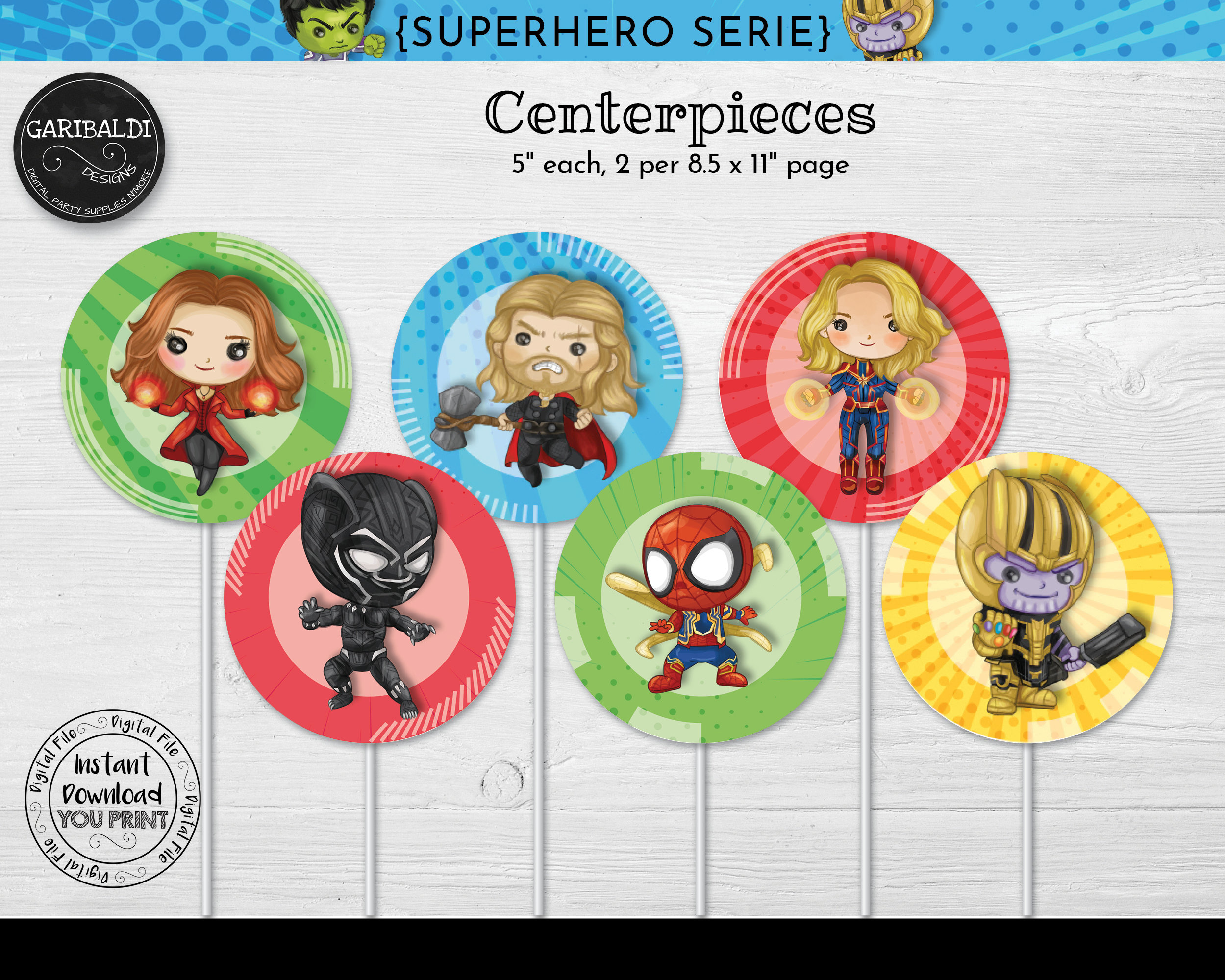 Superhero Centerpieces Instant Download Superheroes Cake Topper ...