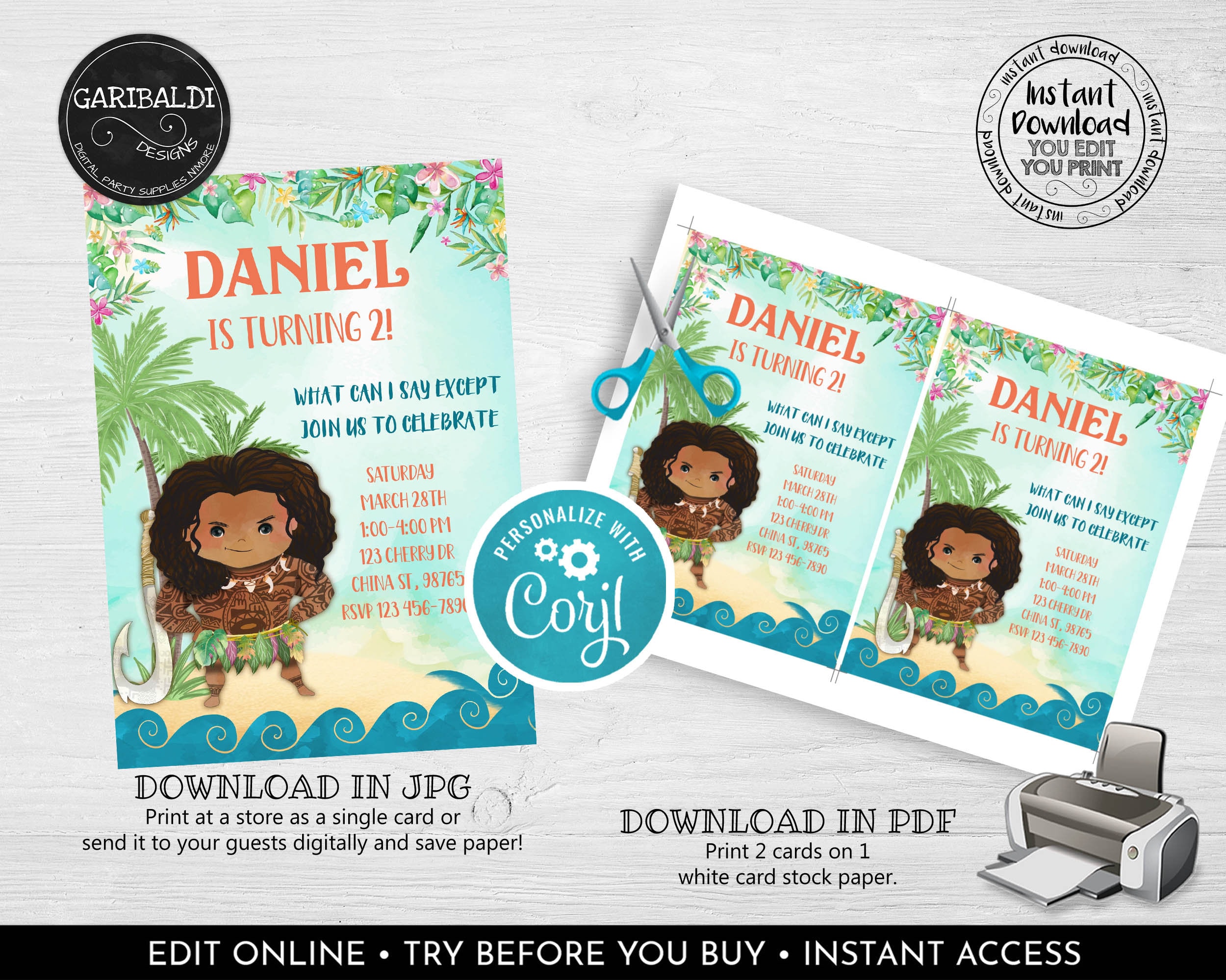 Editable Maui Invitation Printable Hawaiian Invitation Instant Download ...